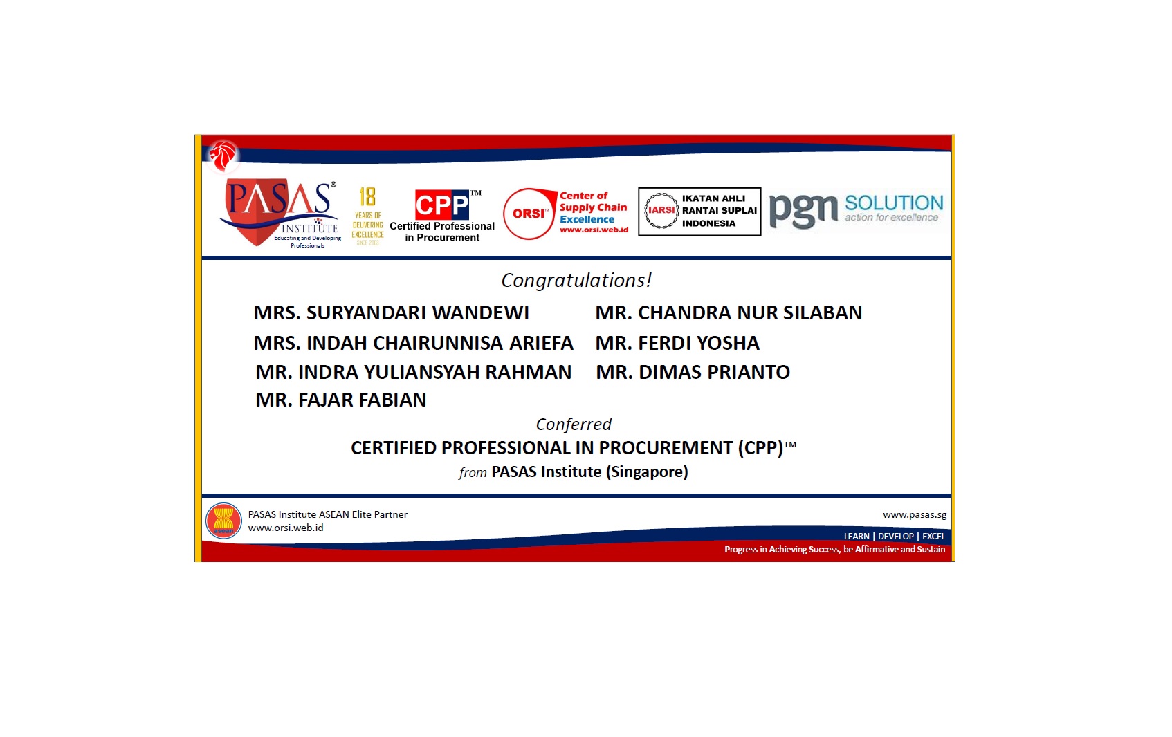 Congratulation to PT PGAS Solution's procurement related functions ...