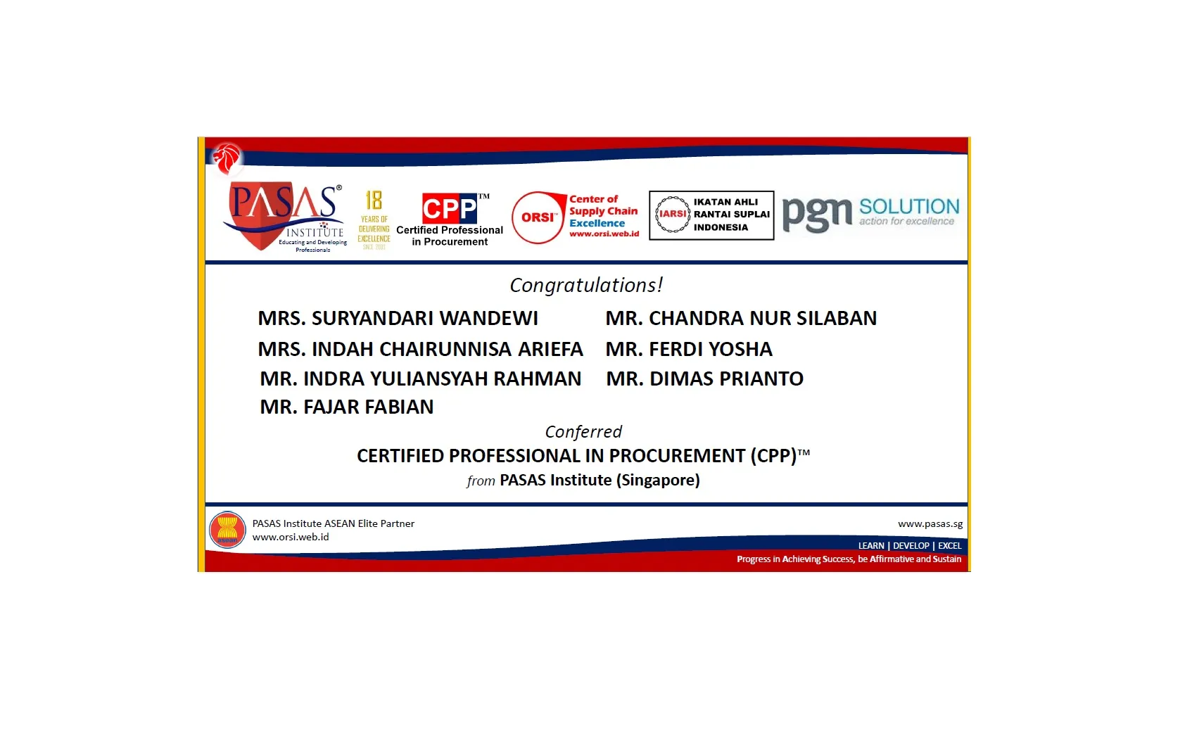 Congratulation to PT PGAS Solution's procurement related functions ...