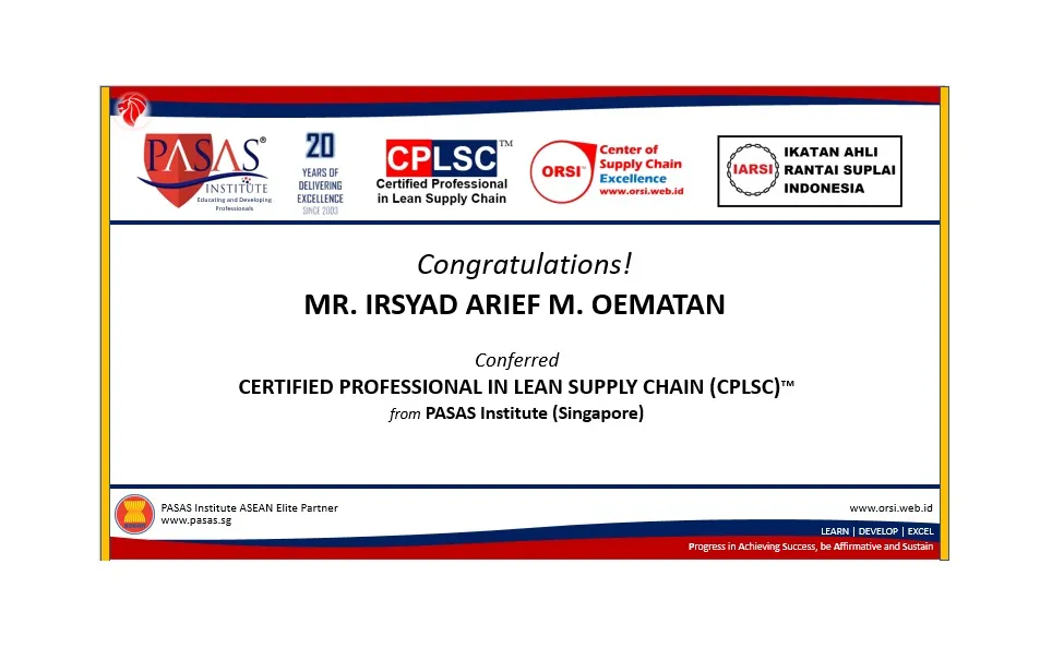 Congratulation to Mr. Irsyad Arief M. Oematan! | Other | Optimasi Rantai Suplai Indonesia